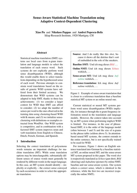 Pdf Sense Aware Statistical Machine Translation Using Adaptive Context Dependent Clustering