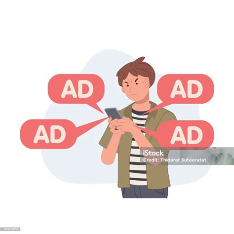 Angry And Annoying Man With Ads Notifications From Smartphone App Internet Ad Spam Vector