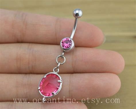 Pink Gem Stone Belly Ring Belly Piercing Pink Gem Belly Button Rings