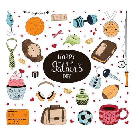 Set Of Fathers Day Colorful Clipart Hand Drawn Fathers Day Doodle
