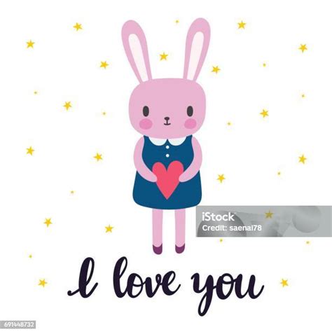 당신을 사랑해요 귀여운 작은 토끼 로맨틱 카드 인사말 카드 또는 엽서입니다 마음으로 아름 다운 토끼와 그림 공주에 대한 스톡 벡터 아트 및 기타 이미지 Istock