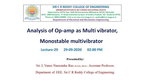 LICA II Lecture 29 II Analysis Of Op As Multi Vibrator Monostable Multivibrator II 29 09