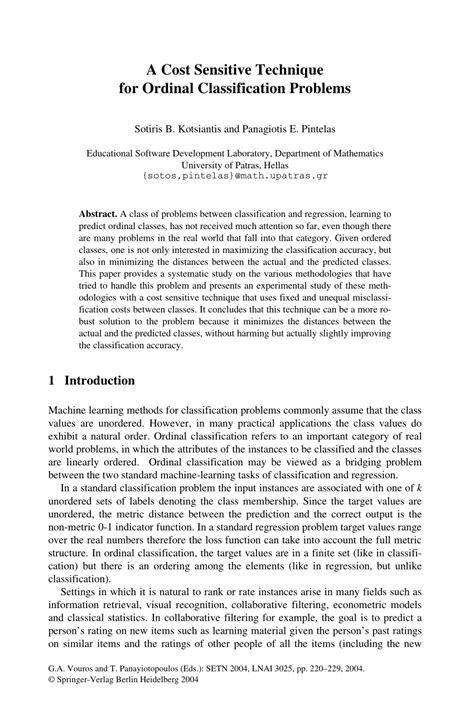 Pdf A Cost Sensitive Technique For Ordinal Classification Problems