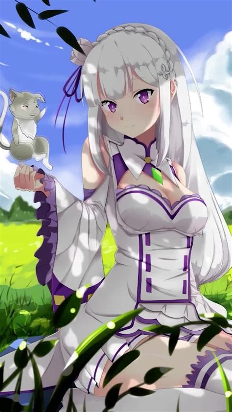 Iphone And Android Emilia And Puck In The Field Re Zero Phone Live Wallpaper