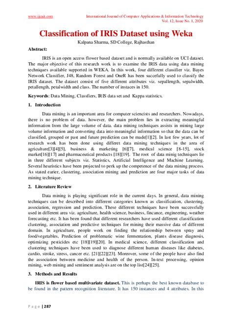 Pdf Classification Of Iris Dataset Using Weka
