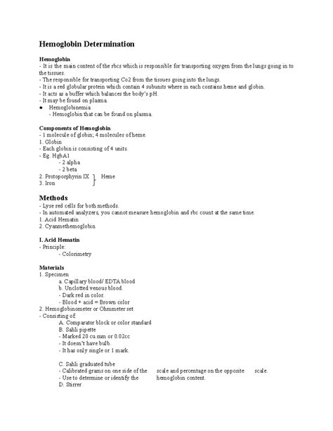 Hemoglobin Determination Hemoglobin Determination Hemoglobin It Is The Main Content Of The