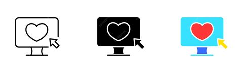 Icono De Línea De Sitio Web De Citas Monitor De Computadora De