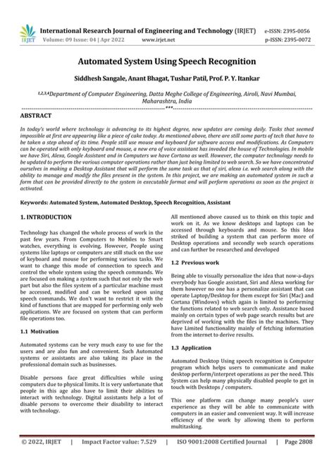 Automated System Using Speech Recognition Pdf Desktops Computing