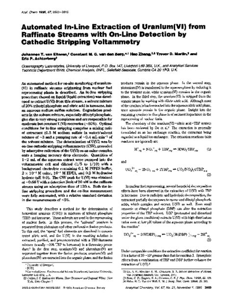 Pdf Automated In Line Extraction Of Uranium Vi From Raffinate