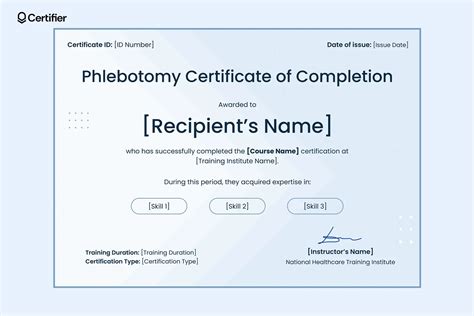 Phlebotomy Certificate Templates Free And Customizable