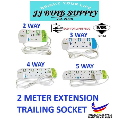 [sirim] 2 3 4 5 Way 2 Meter Extension Trailing Socket With Neon Js Shopee Malaysia