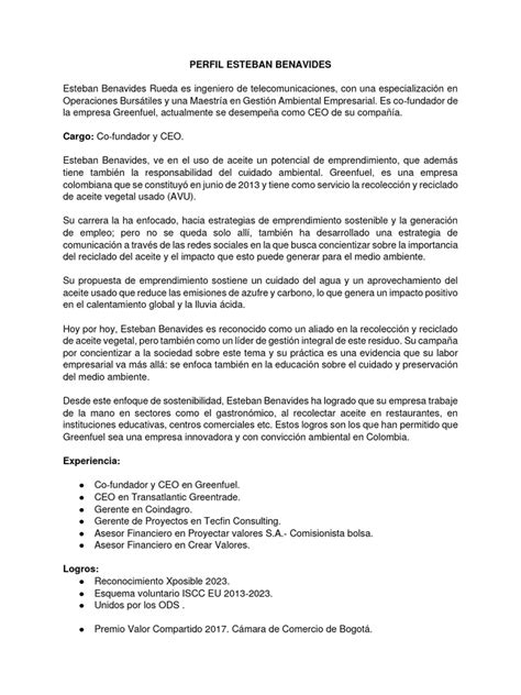 Esteban Benavides Pdf Biocombustible Reciclaje