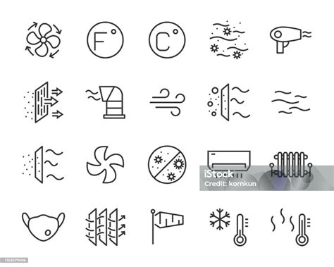 공기 필터 온도 공기 청정기 먼지와 같은 공기 아이콘 세트 아이콘에 대한 스톡 벡터 아트 및 기타 이미지 아이콘 바람 에어컨 Istock
