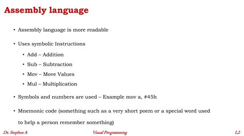 Visual Programming Lecture 2 Types Of Programming Languagespdf