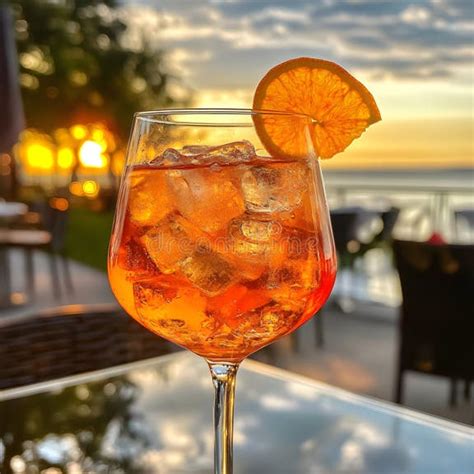 Sunset Glow Aperol Spritz By The Seaside Stock Illustration