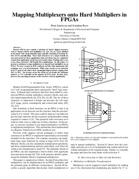 Pdf Mapping Multiplexers Onto Hard Multipliers In Fpgas