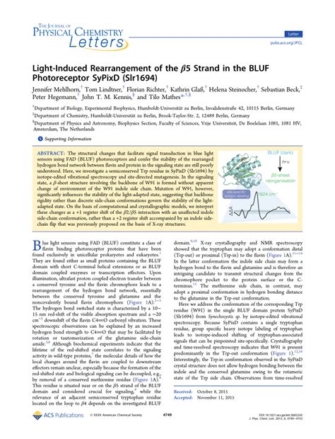 Pdf Light Induced Rearrangement Of The β5 Strand In The Bluf Photoreceptor Sypixd Slr1694