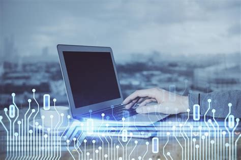 Premium Photo Multi Exposure Of Technology Hologram With Man Working