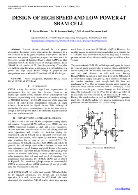 Pdf Design Of High Speed And Low Power 4t Sram Cell