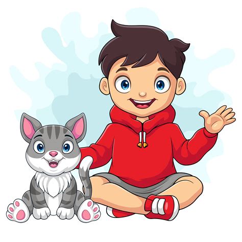 Dibujos Animados Chico Con Su Gato 42350027 Vector En Vecteezy