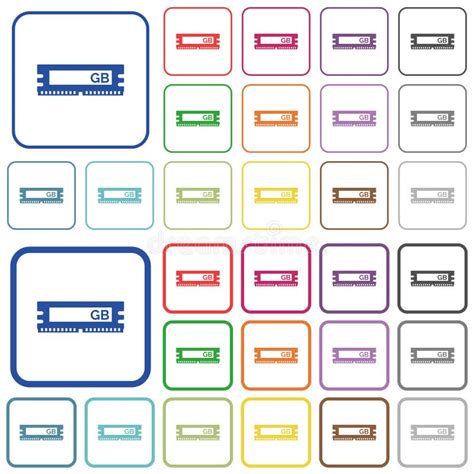 Ram Module Outlined Flat Color Icons Stock Vector Illustration Of
