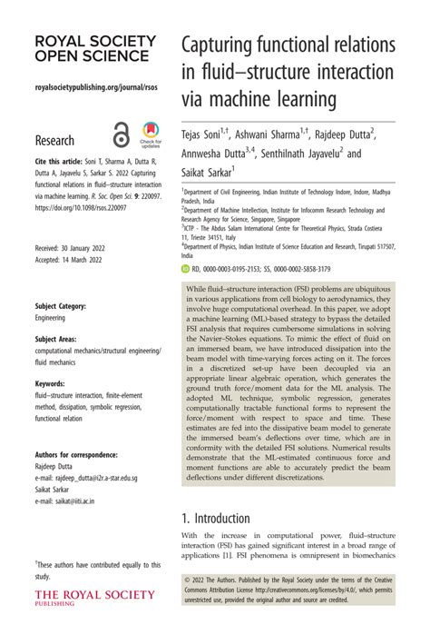 PDF Capturing Functional Relations In Fluidstructure Interaction Via Machine Learning