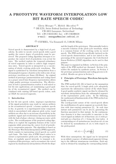 Pdf A Prototype Waveform Interpolation Low Bit Rate Speech Codec
