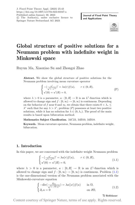 Global Structure Of Positive Solutions For A Neumann Problem With Indefinite Weight In Minkowski