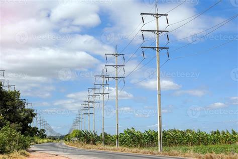 The Lines Of Electric Poles Along The Road Look Beautiful It Is A Type