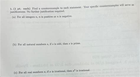 solved 1 1 pt each find a counterexample to each