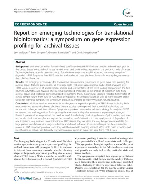 Pdf Report On Emerging Technologies For Translational Bioinformatics