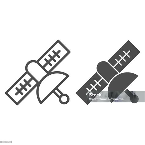 위성 선 및 단색 아이콘 궤도 기호에 민간인 또는 육군 지구 관측 개체 흰색 배경에 스타일 그림을 윤곽 모바일 개념 및 웹 디자인에 대한 군사 기호 벡터 그래픽 개념에 대한