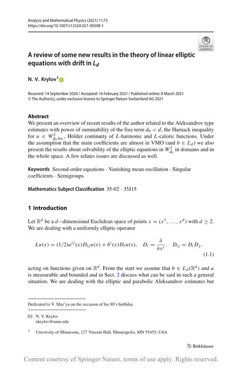 A Review Of Some New Results In The Theory Of Linear Elliptic Equations With Drift In L D