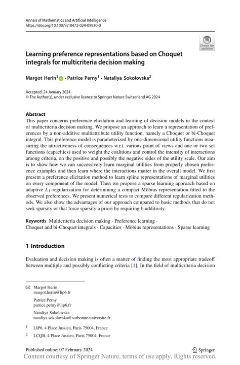 Learning Preference Representations Based On Choquet Integrals For