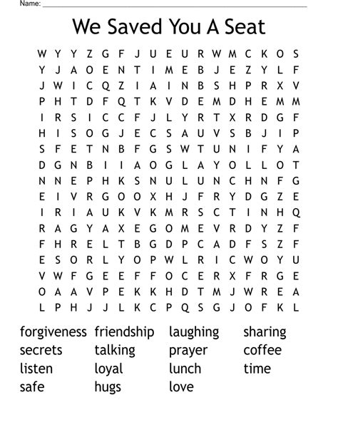 We Saved You A Seat Word Search Wordmint