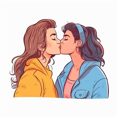 Premium Vector A Portrait Of Lesbian Couple With A Rainbow Flag The