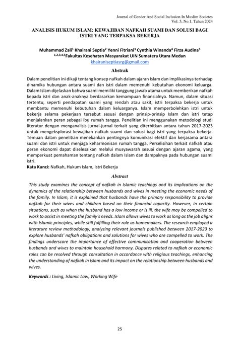 Pdf Analisis Hukum Islam Kewajiban Nafkah Suami Dan Solusi Bagi Istri Yang Terpaksa Bekerja
