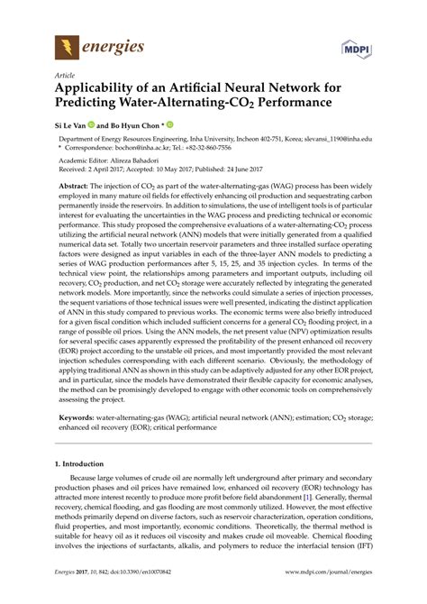 PDF Applicability Of An Artificial Neural Network For Predicting Water Alternating CO Performance