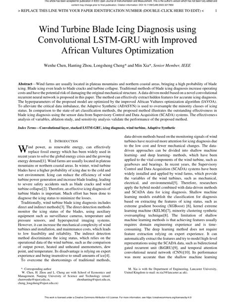 Pdf Wind Turbine Blade Icing Diagnosis Using Convolutional Lstm Gru With Improved African