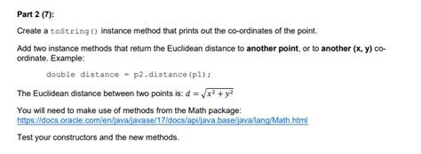 Solved Part 2 7 Create A Tostring Instance Method That