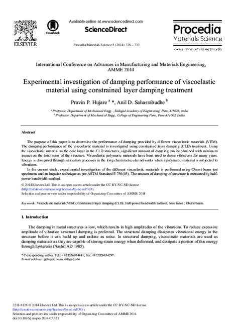 pdf experimental investigation of damping performance of viscoelastic