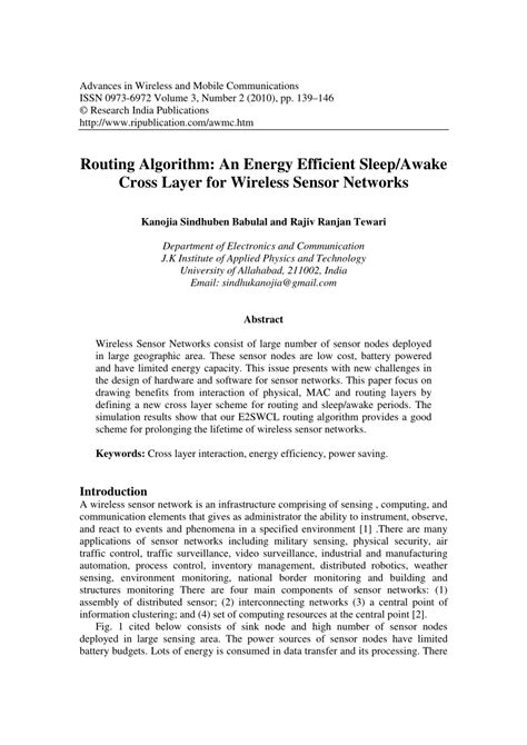 Pdf Routing Algorithm An Energy Efficient Sleep Awake Cross Layer For Wireless Sensor Networks