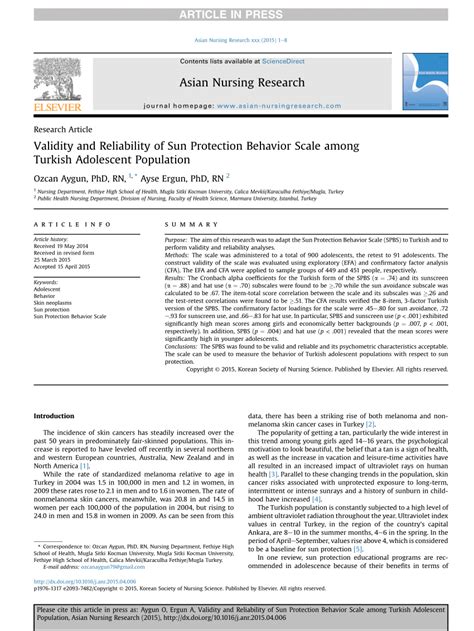 Pdf Validity And Reliability Of Sun Protection Behavior Scale Among