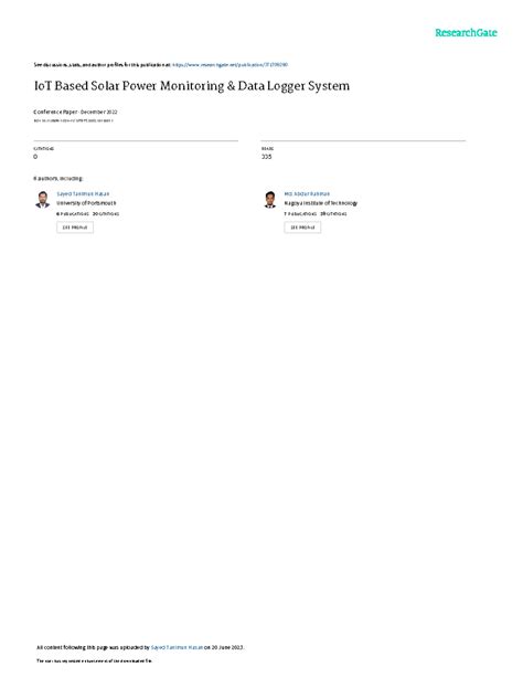 Io T Based Solar Power Monitoring Data Logger System Final See Discussions Stats And