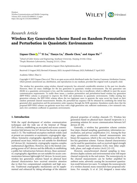 Pdf Wireless Key Generation Scheme Based On Random Permutation And