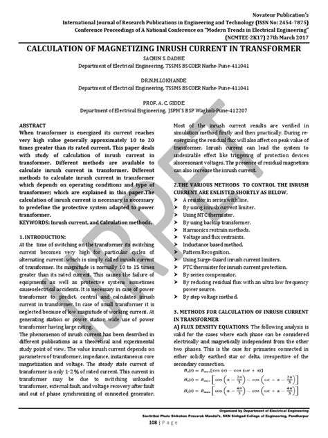 Inrush Current Calculation Pdf Transformer Electric Current