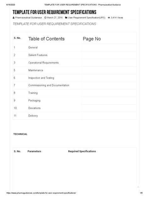 User Requirement Specification Template Pdf Specification