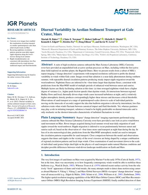 Diurnal Variability In Aeolian Sediment Transport At Gale Crater Mars Request Pdf