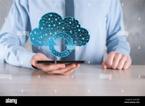 Cloud Technology Polygonal Wireframe Cloud Storage Sign With Two Arrows Up And Down On Dark