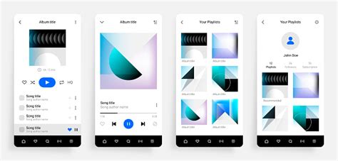 음악 플레이어 응용 프로그램 음악 앨범 노래 재생 목록 및 소셜 네트워크 페이지와 모바일 응용 프로그램 인터페이스 음악을 재생하기위한 버튼과 현실적인 스마트 폰 Ui 벡터